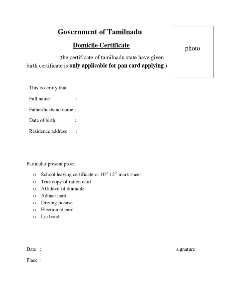 Government of Tamilnadu: Domicile Certificate | PDF
