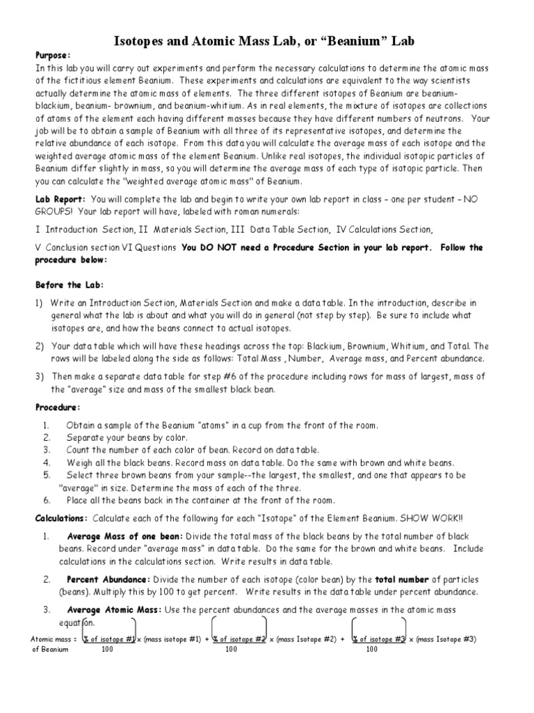 Isotopes and Atomic Mass Lab | PDF | Isotope | Atoms