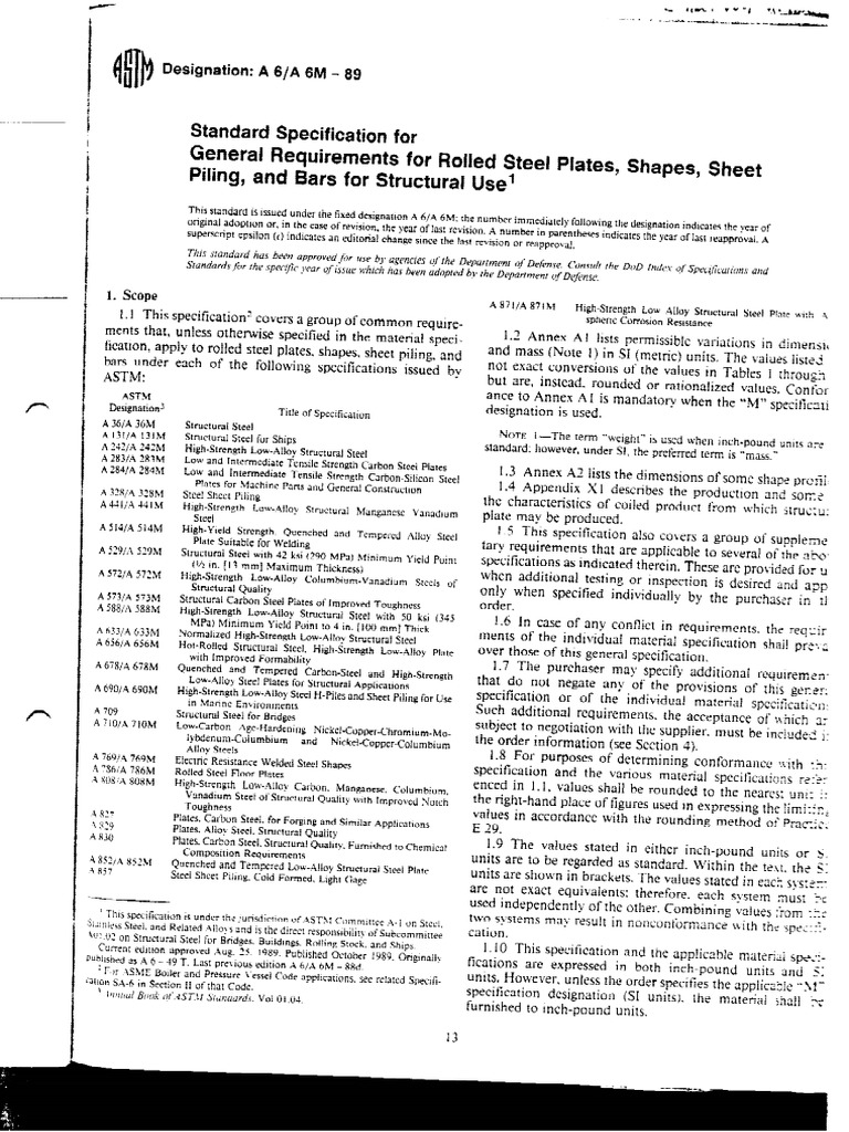 ASTM A6 - Stantard Specification For General Requirements For Rolled ...