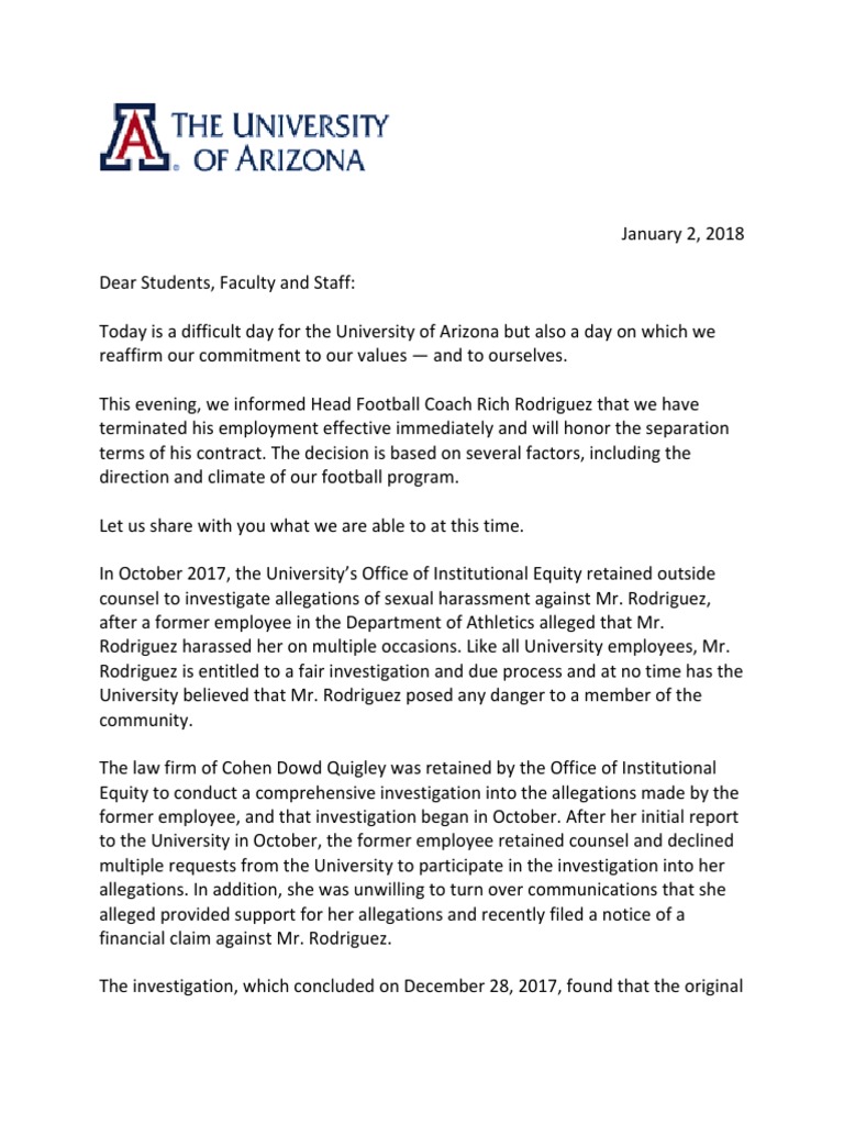 Letter To Arizona Campus Community | PDF | Employment | Social Institutions