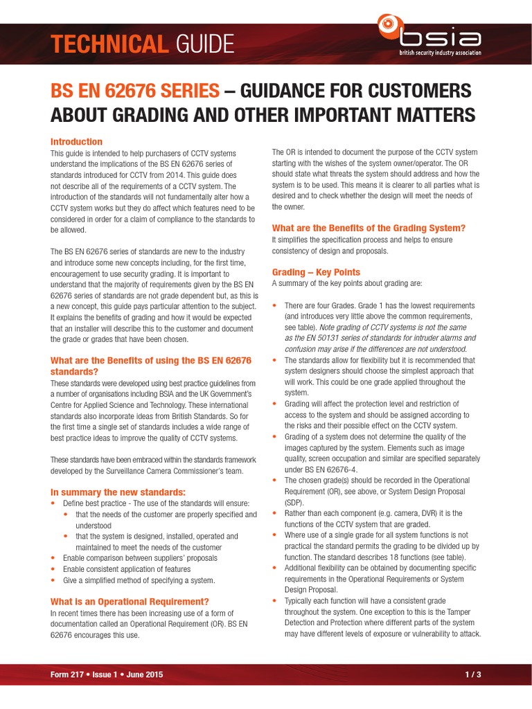 BS en 62676 Series - Guidance For Customers About Grading and Other ...