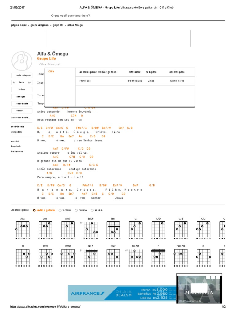 ALFA & ÔMEGA - Grupo Life (Cifra para Violão e Guitarra) - Cifra Club | PDF | Lazer | Internet