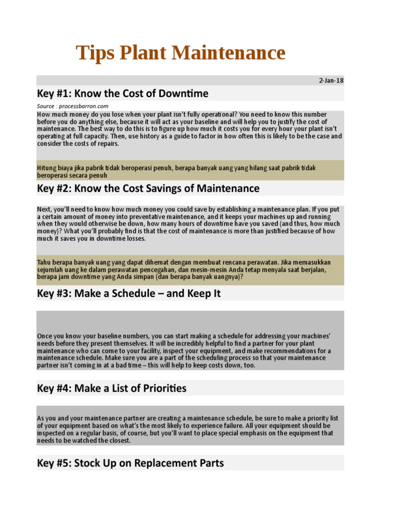Tips For Improve Plant Maintenance | PDF | Business
