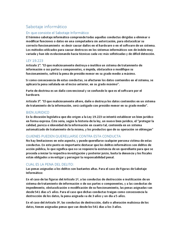 Sabotaje Informático: Definición y Leyes | PDF | Sabotaje | Crimen y ...