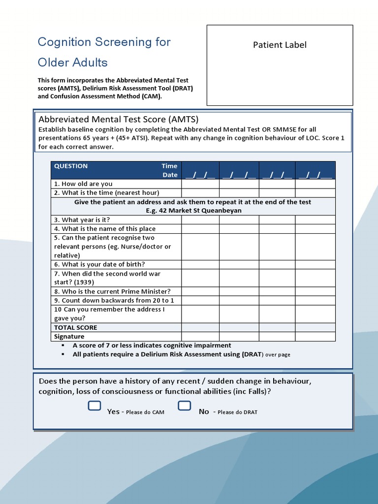 ACI Cognition Screening for Older Adults | Medical Diagnosis | Abnormal ...