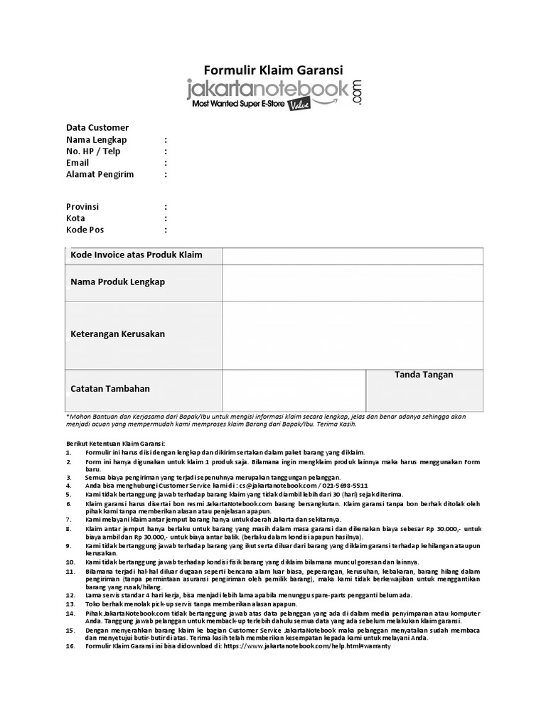 Formulir Klaim Garansi | PDF