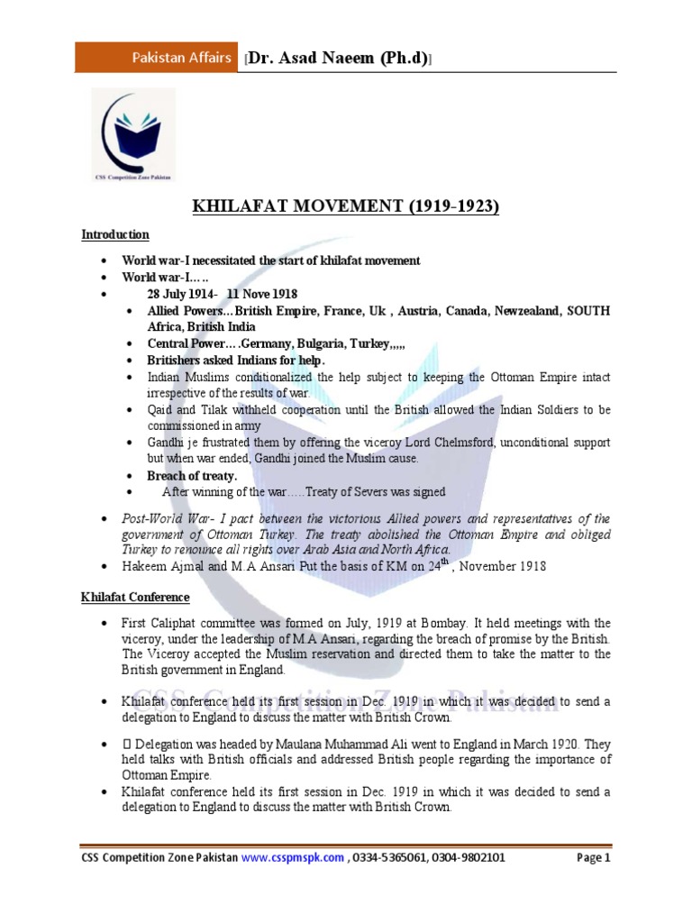 Khilafat Movement PDF | PDF | Caliphate | Asia