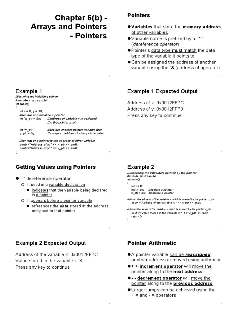 Chapter 6 (B) - Arrays and Pointer (Part 2 - Pointers) | PDF | Pointer ...