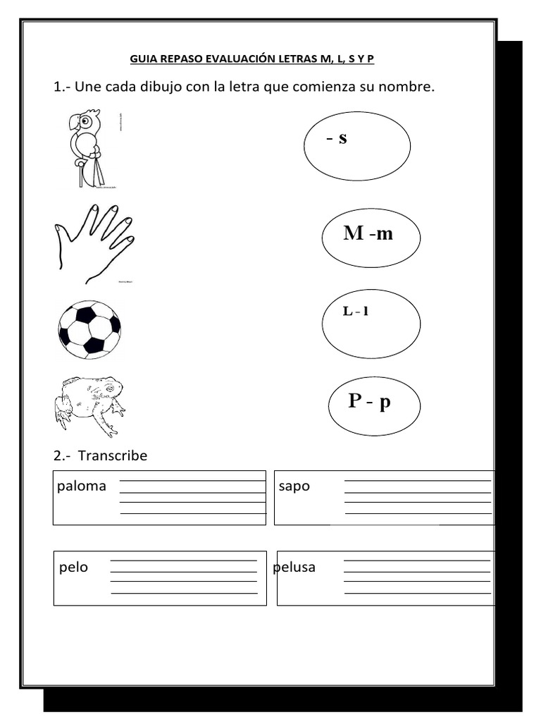 Actividades Repaso Letras M, P, L, S | PDF