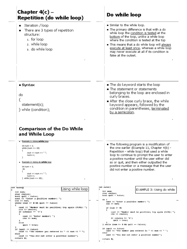 Chapter 4 (C) - Repetition - Do While Loop | PDF | Control Flow | Scope (Computer Science)