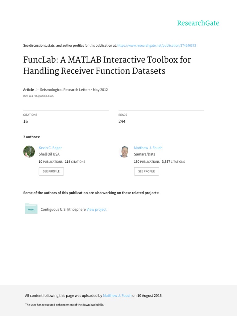 Funclab A Matlab Interactive Toolbox For Handling Pdf Seismology Geophysics 