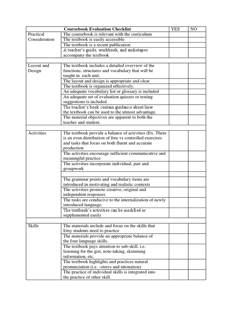 Checklist ECA | PDF | Textbook | English Language