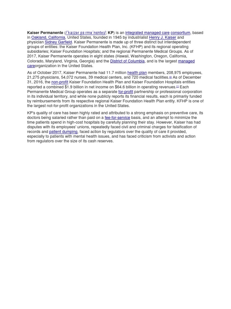 Kaiser Permanente ( | PDF | Kaiser Permanente | Health Economics