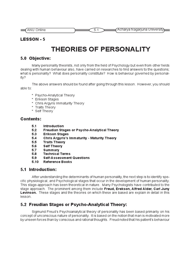 Unit 3 - Lesson 2 - Theories of Personalities File | PDF | Id ...