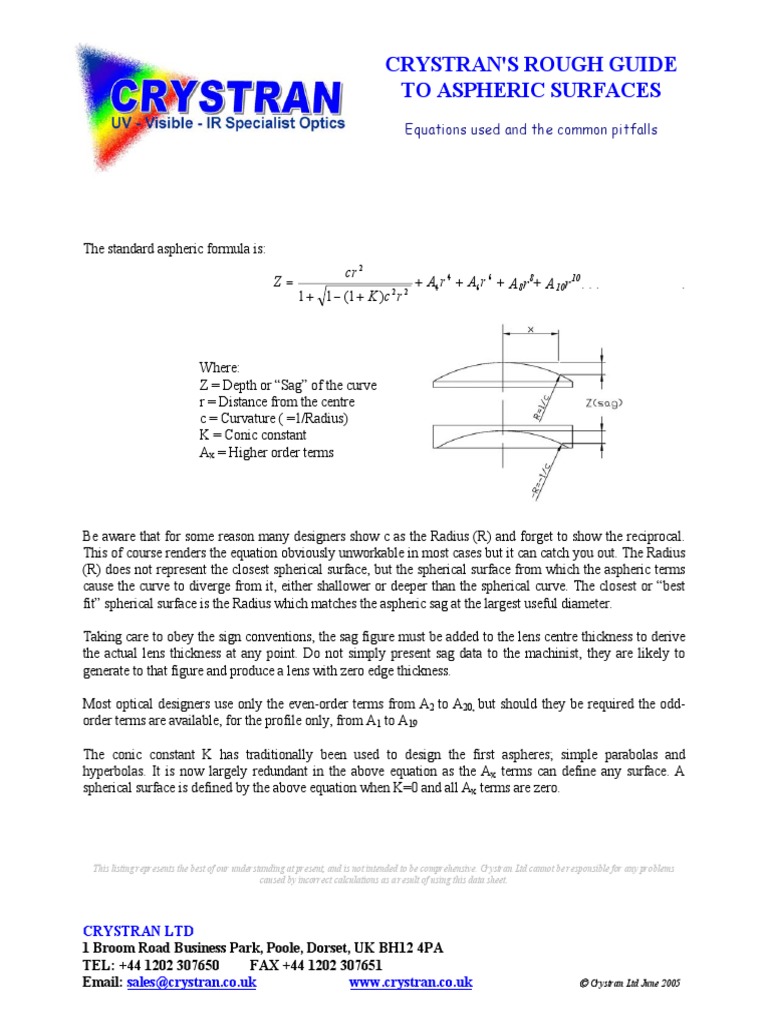 Aspheric Lens Design PDF | PDF | Lens (Optics) | Sphere
