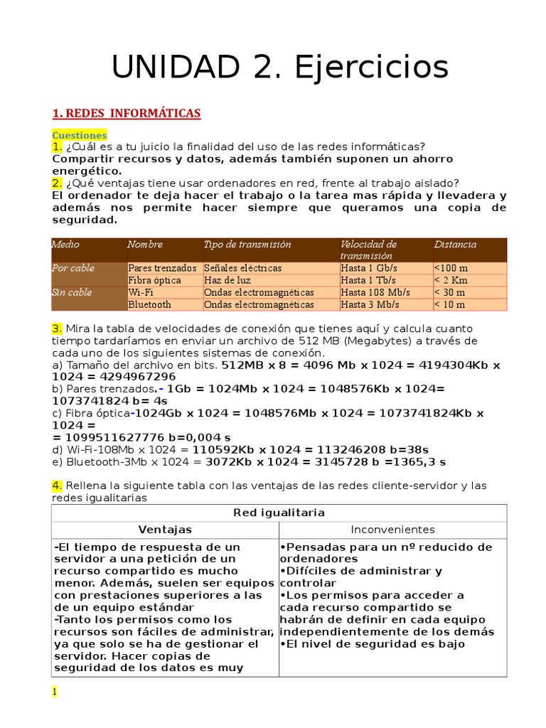 Ejercicios Unidad 2 Redes Informáticas | PDF | Dirección IP | Red de computadoras
