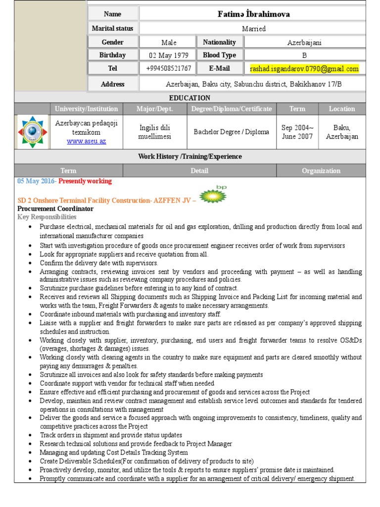 Resume Fatima | PDF | Logistics | Supply Chain