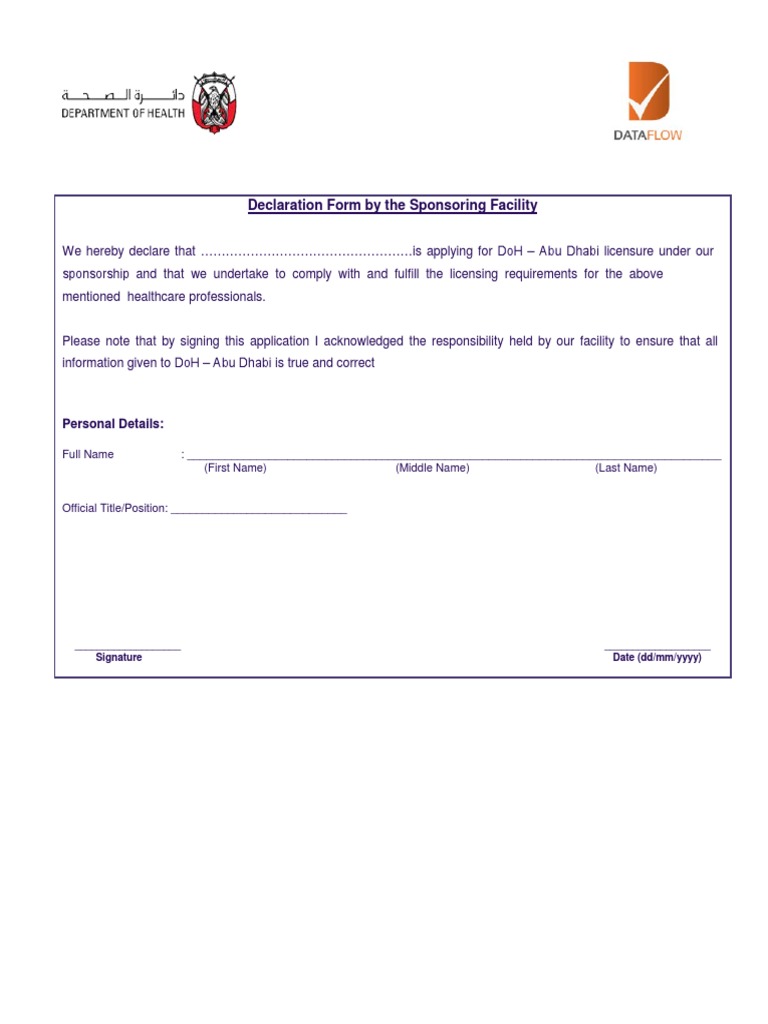 Declaration Form by The Sponsoring Facility: Personal Details | PDF ...