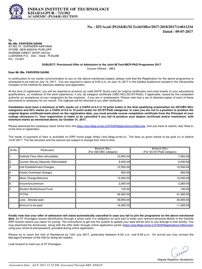 Final Offer Letter | PDF | Fee | Business