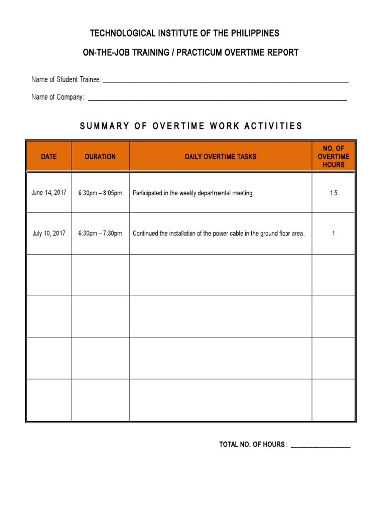 Technological Institute of The Philippines On-The-Job Training ...