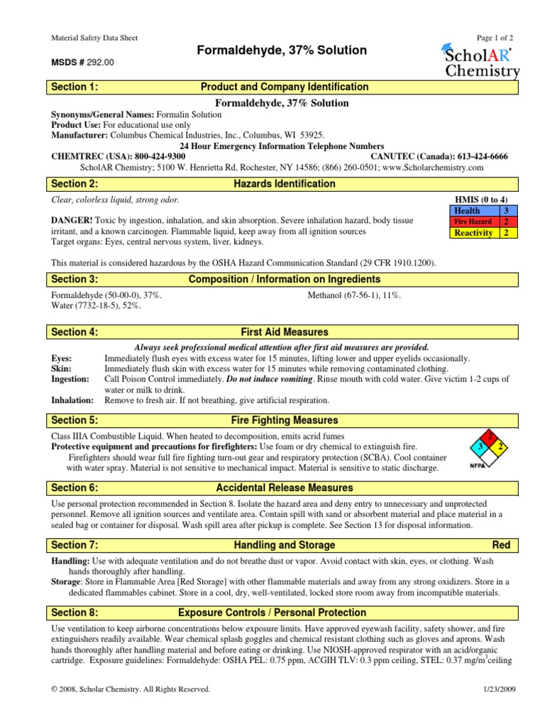 19 Fisik Kimia Formaldehid 37% | PDF | Formaldehyde | Dangerous Goods