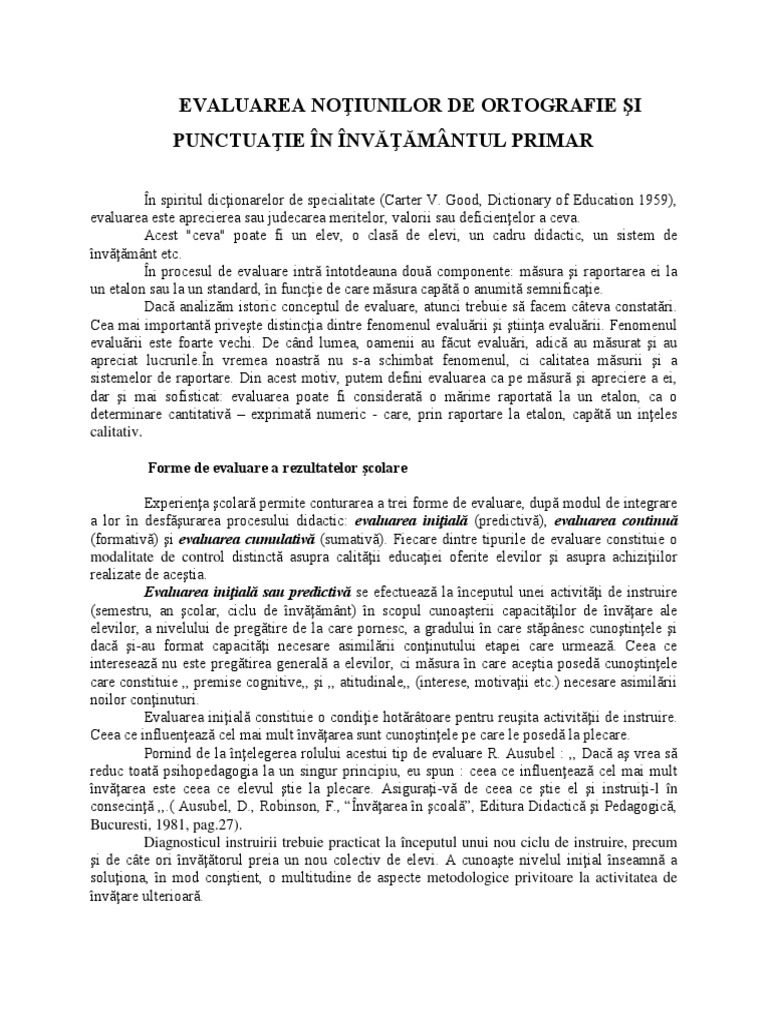 Evaluarea Notiunilor de Ortografie Si Punctuatie in Invatamantul Primar | PDF