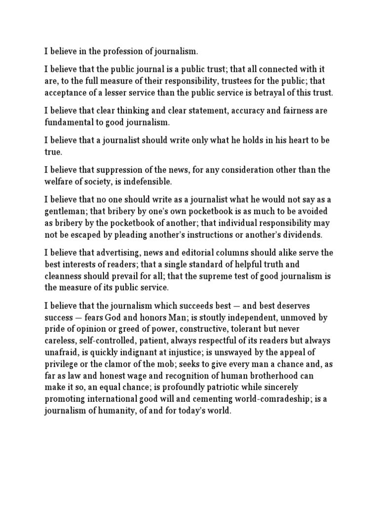 Journalist's Creed | PDF