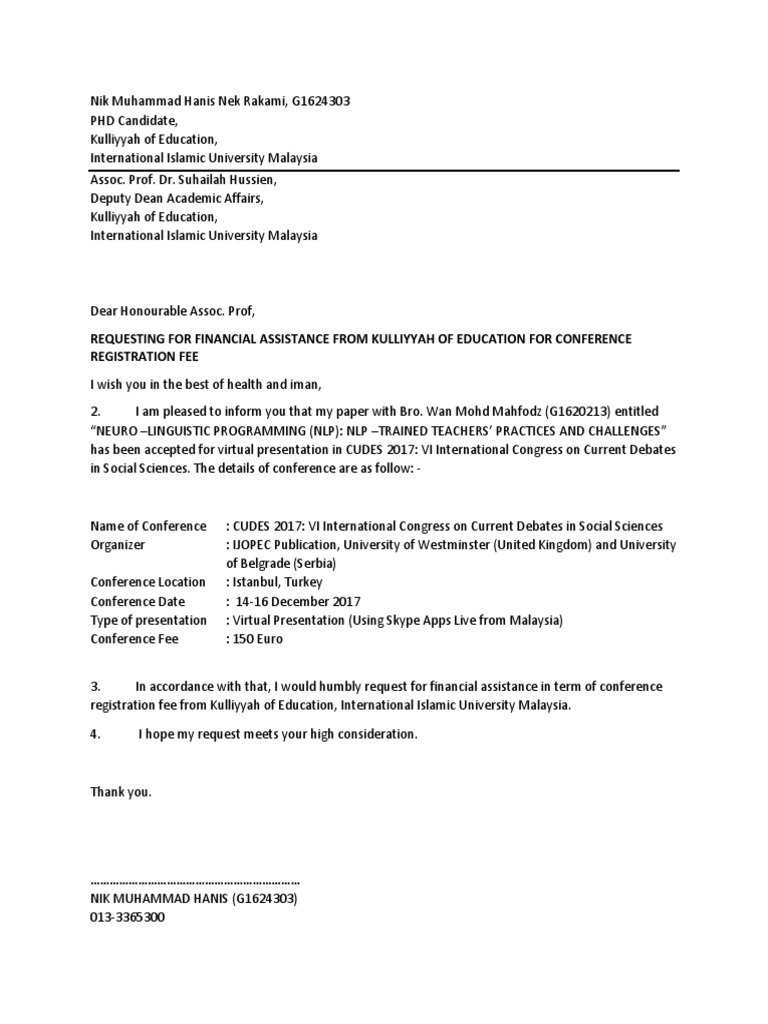 Financial Assistance Letter | PDF