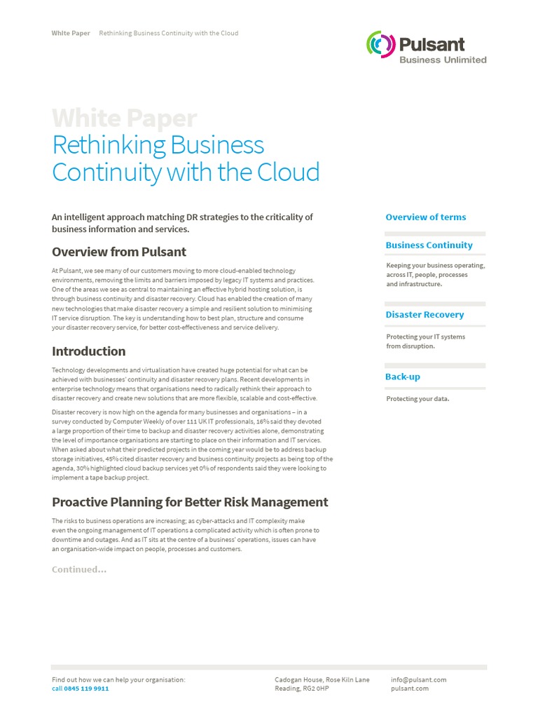 Rethinking Business Continuity With The Cloud | PDF | Disaster Recovery | Cloud Computing