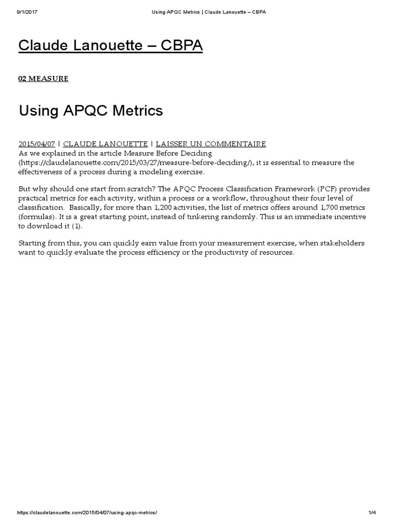APQC Metrics for Process Efficiency | PDF | Business Process | Benchmarking