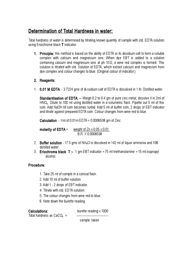 EDTA Method for Water Hardness Determination | PDF ...