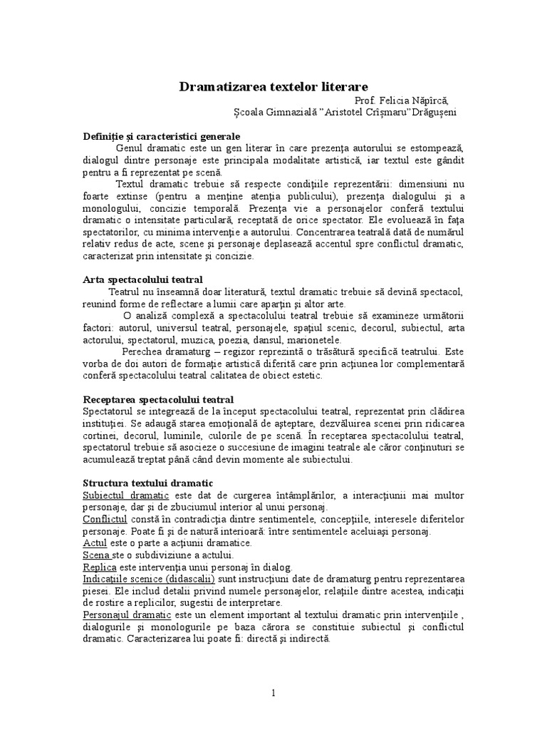 Genul Dramatic - Repere Teoretice | PDF