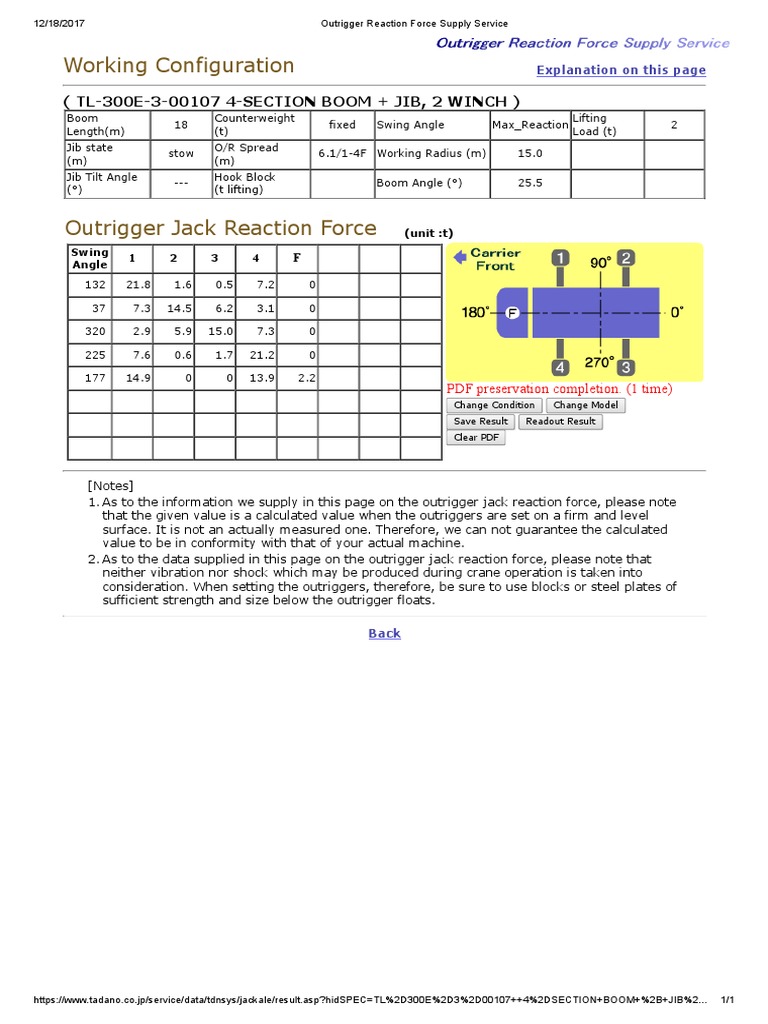 Outrigger Reaction Force 30t 171218 | PDF | Crane (Machine ...