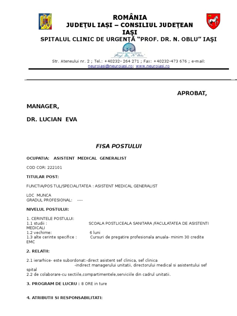 Fisa Post Asistent Med Generalist | PDF