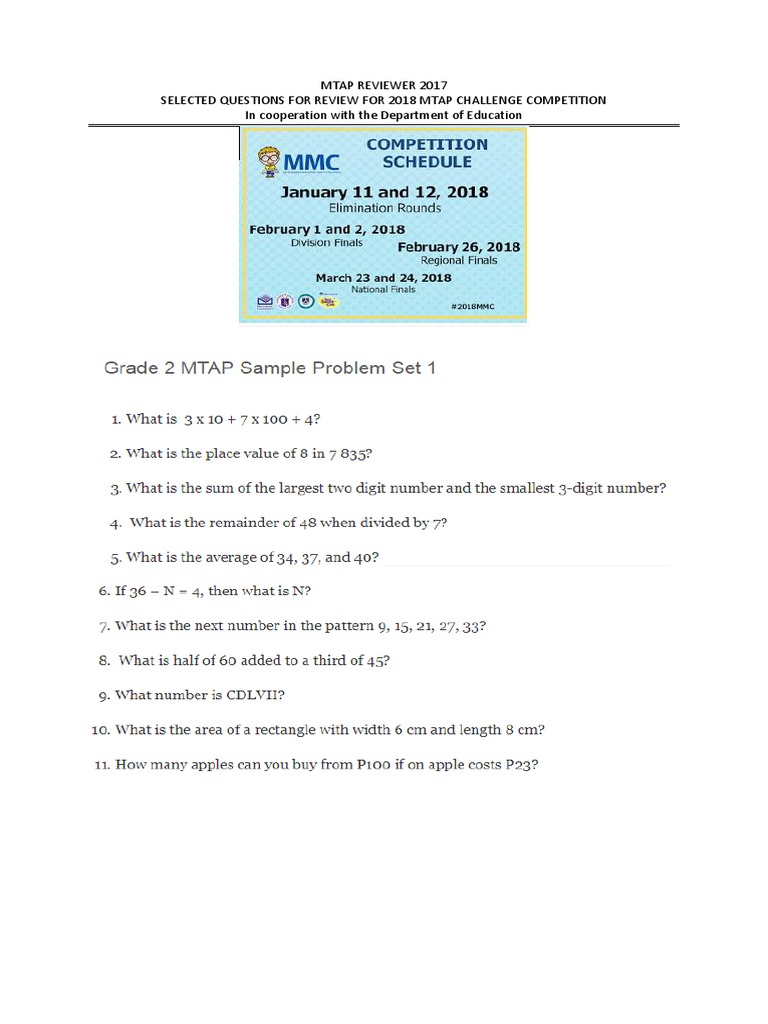 Mtap Grade 2 Final Reviewer 2018 | PDF