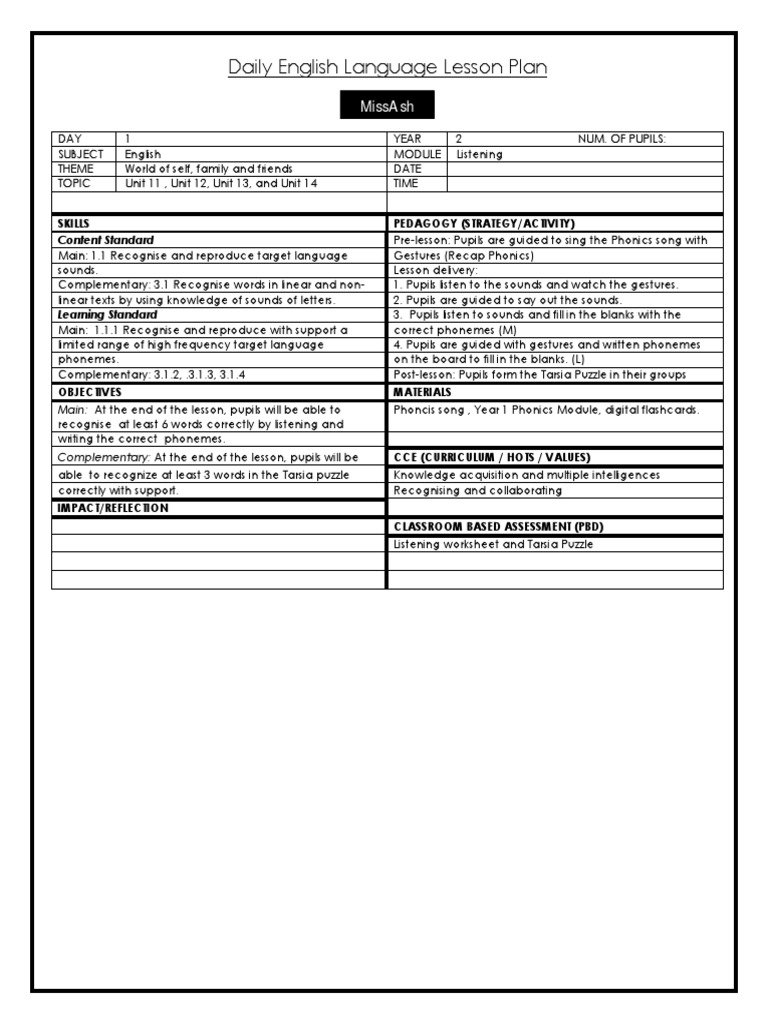 Year 2 Phonics Lesson Plan | PDF | Phonics | Lesson Plan