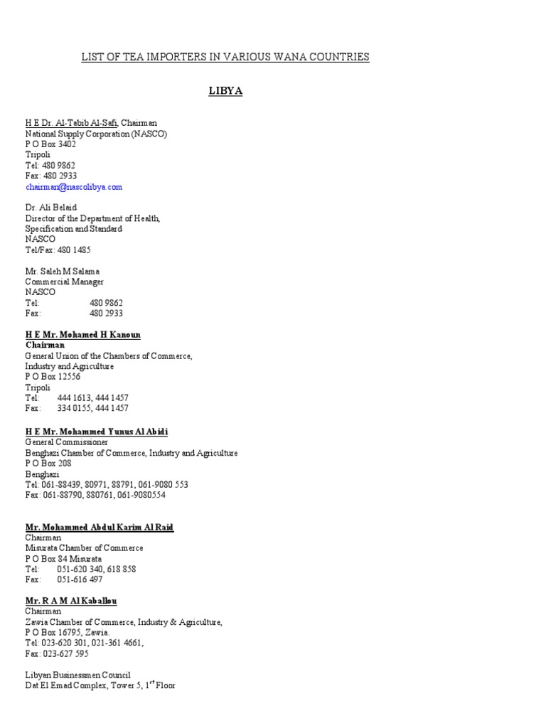 List of Importers WANA Cont PDF | PDF