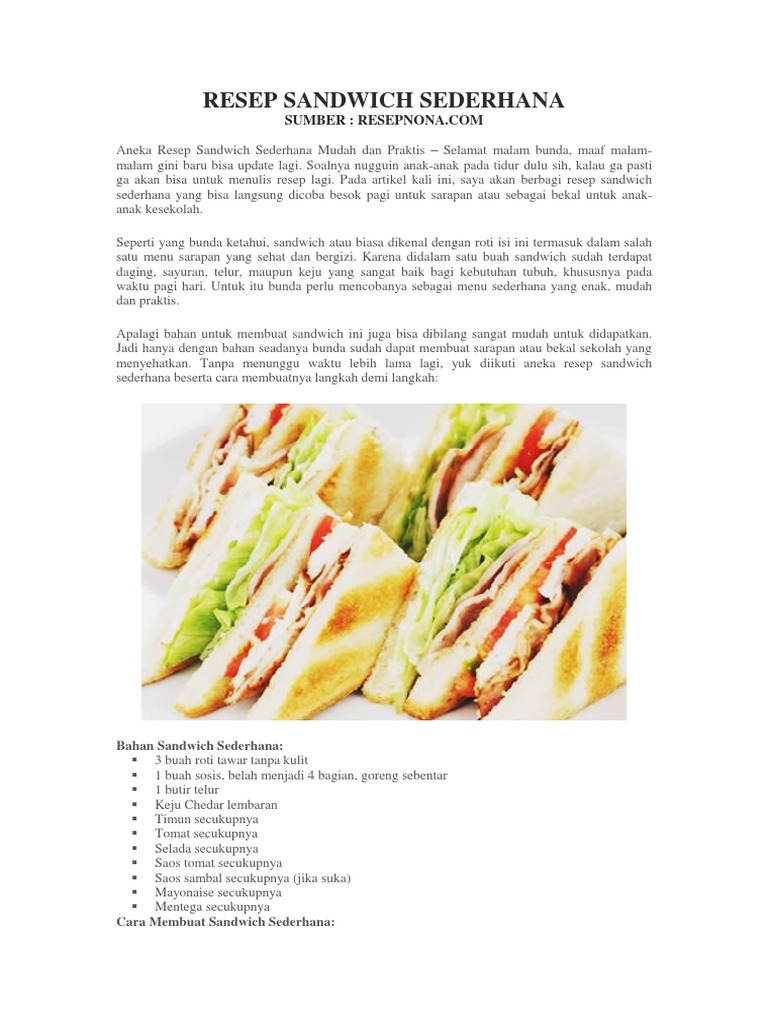 Aneka Resep Sandwich | PDF | Memasak, Makanan, & Anggur | Gaya Hidup