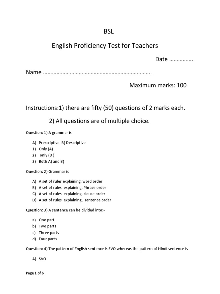 BSL Proficiency Test | PDF | Grammatical Tense | Verb