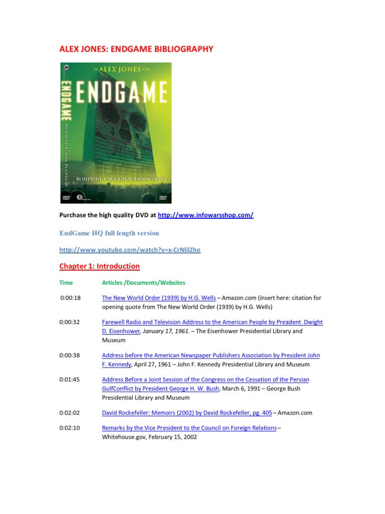 Alex Jones - Endgame - Blueprint For Global Enslavement-Bibliography | PDF