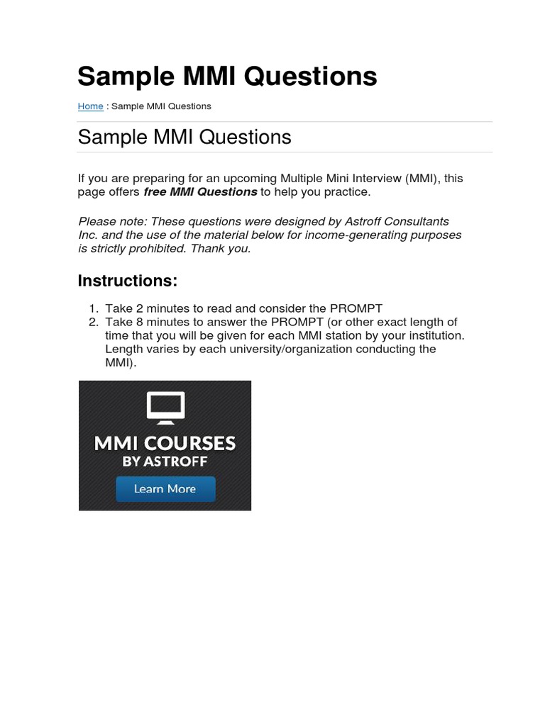 Sample MMI Questions | Interview | Thought