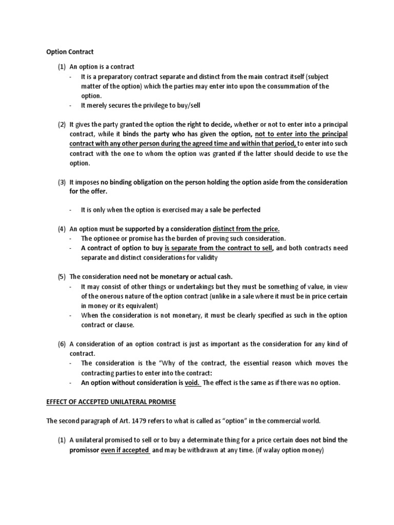 Option Contract | PDF | Consideration | Option (Finance)