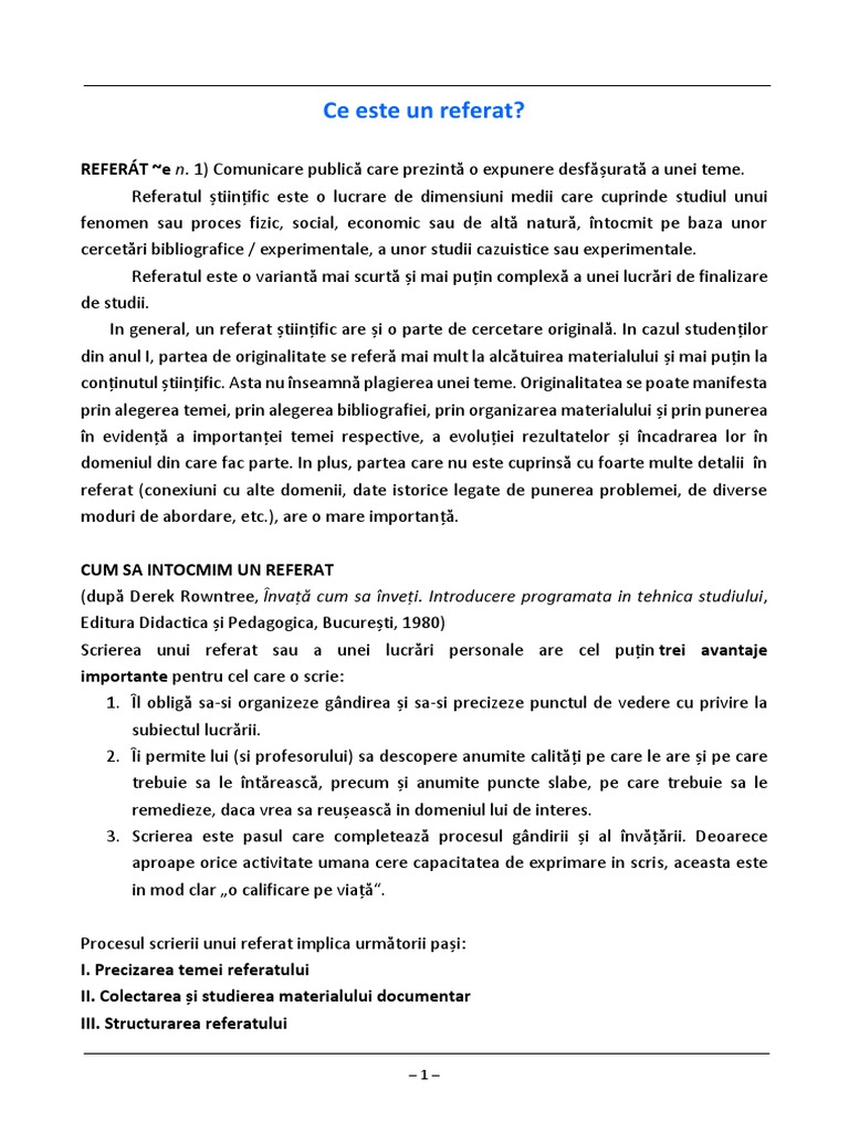 Ce Este Un Referat Şi Cum Se Întocmeşte o Prezentare | PDF