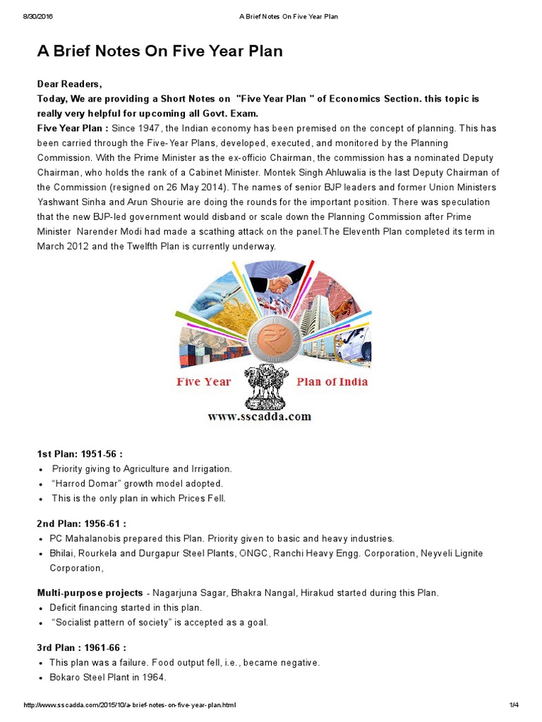 A Brief Notes On Five Year Plan | PDF | Economies | Government