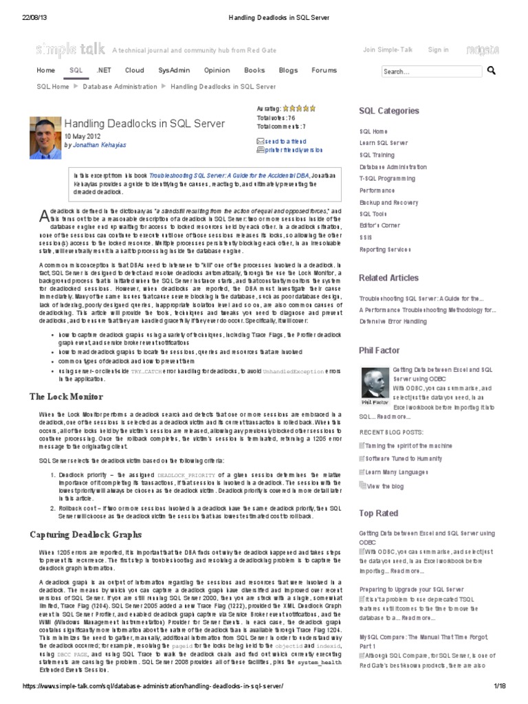 Handling Deadlocks In Sql Server Pdf Pdf Microsoft Sql Server Sql 5484