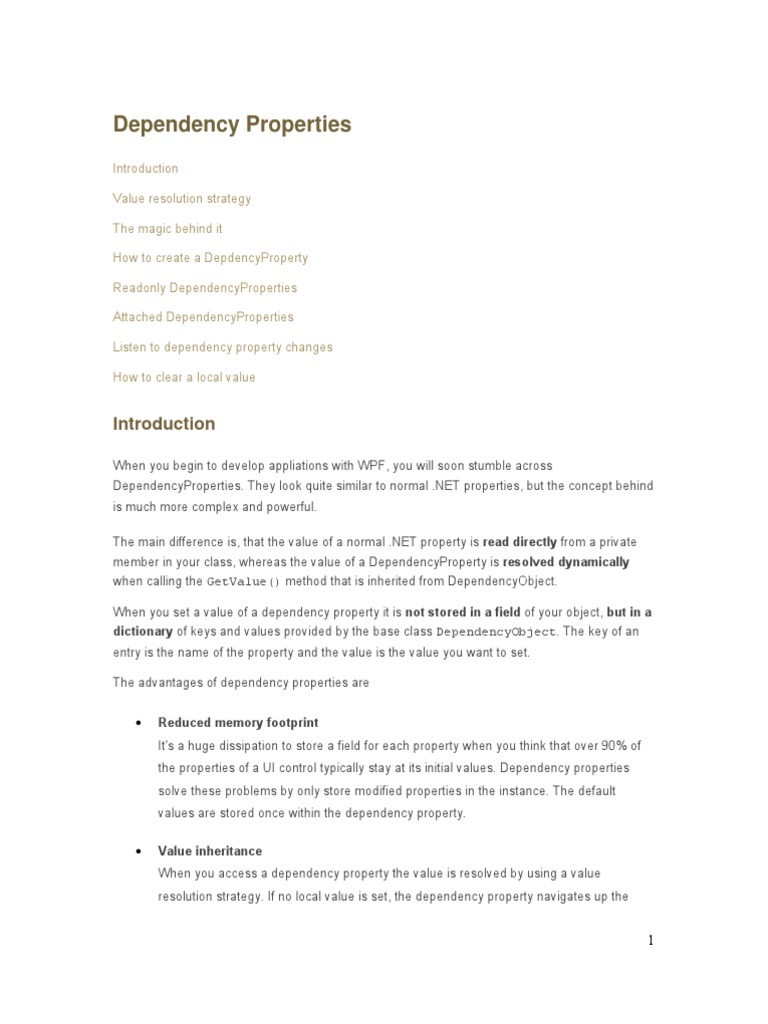 Dependency Properties | PDF | Extensible Application Markup Language | Windows Presentation ...