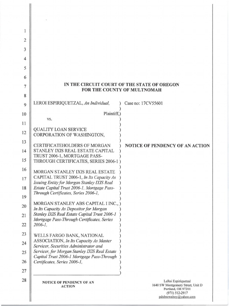 Leroi Notice of Pendency of An Action PDF | PDF | Common Law | Private Law