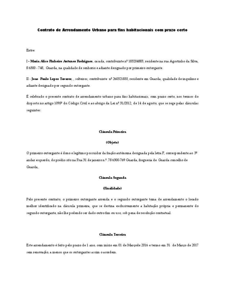 Minuta Do Novo Contrato de Arrendamento Final | Leasing | Direito Privado