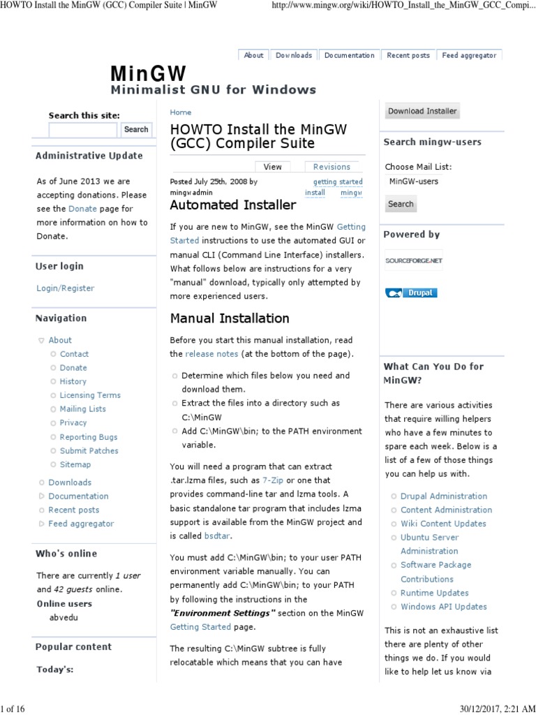 Howto Install The Mingw Gcc Compiler Suite Mingw Pdf Unix Software System Software