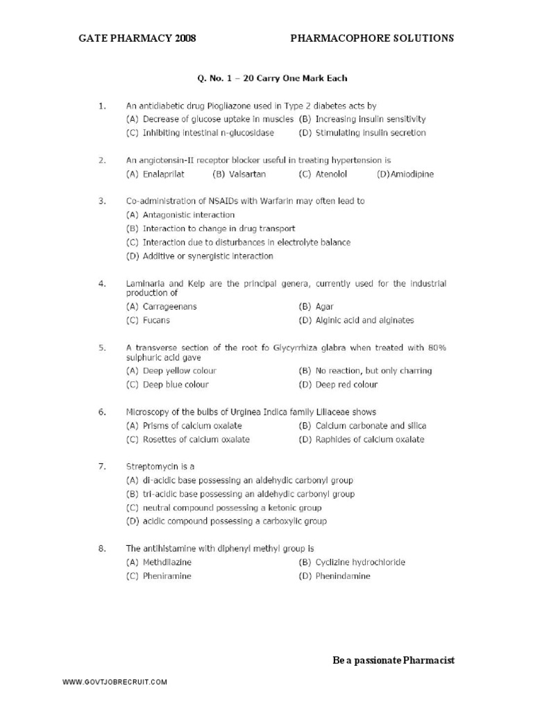 GPAT Previous Year Question Paper 2008 | PDF | Self-Improvement | Wellness